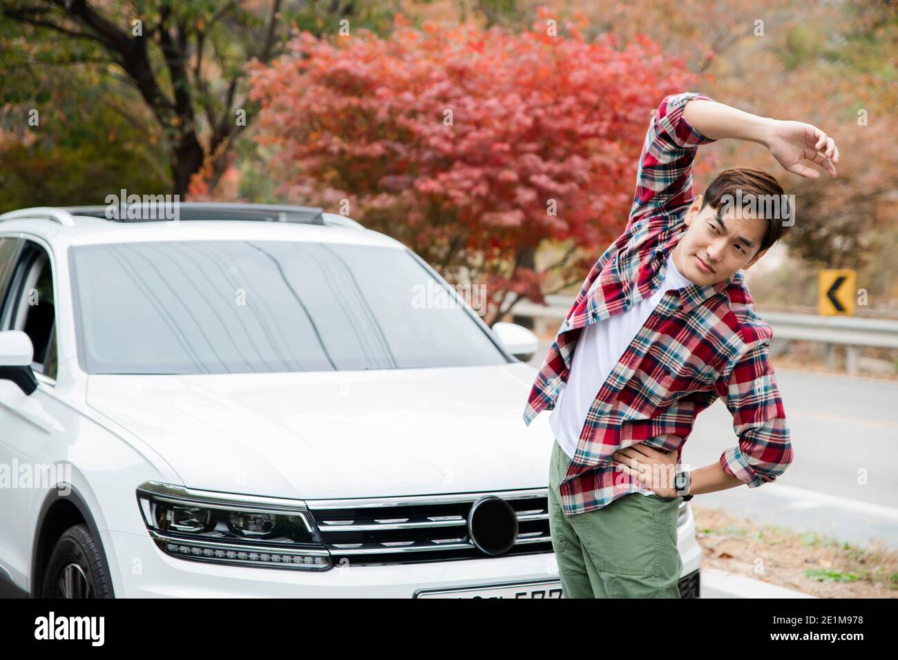 handsome Asian male model autumn travel concept Stock Photo - Alamy