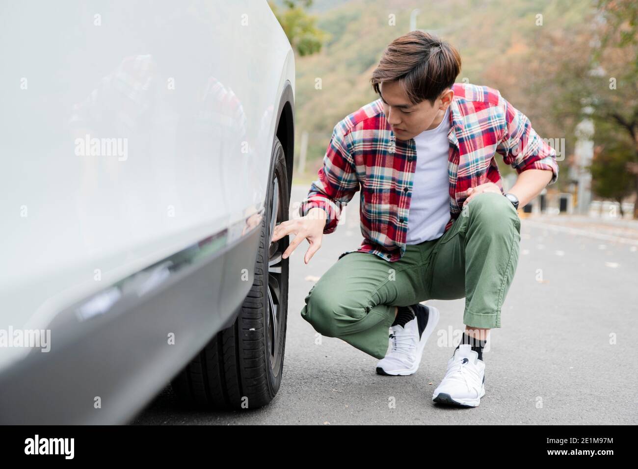 handsome Asian male model autumn travel concept Stock Photo - Alamy