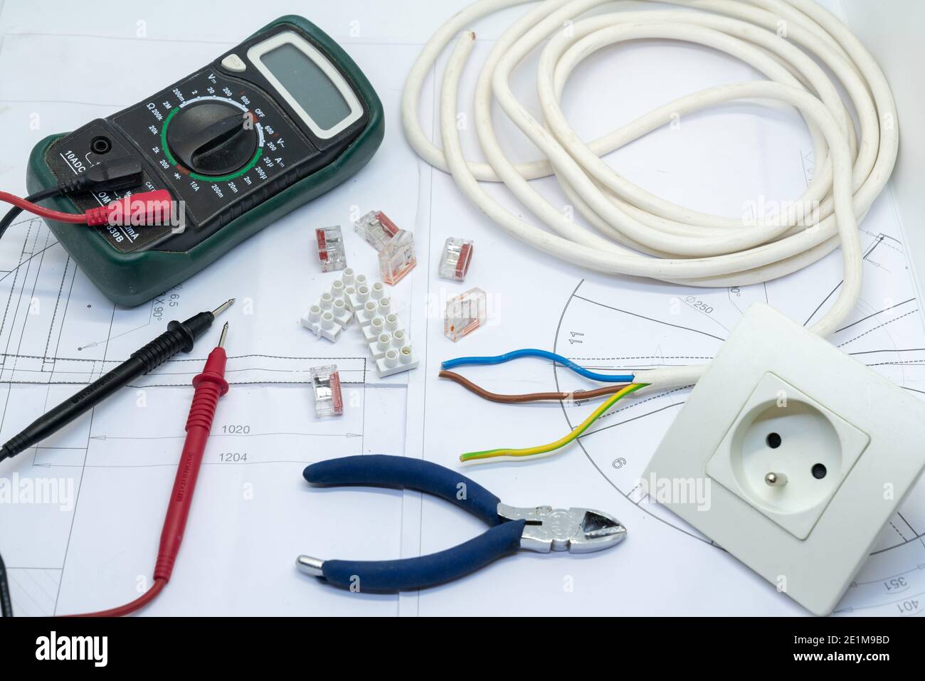 assortments of tools and items related to electricity Stock Photo - Alamy