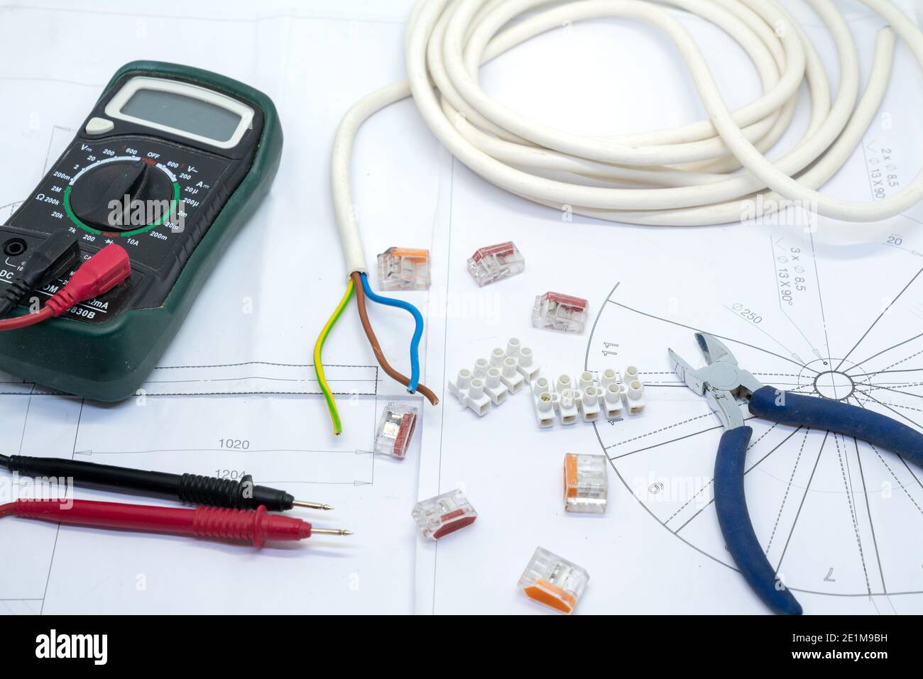 assortments of tools and items related to electricity Stock Photo - Alamy