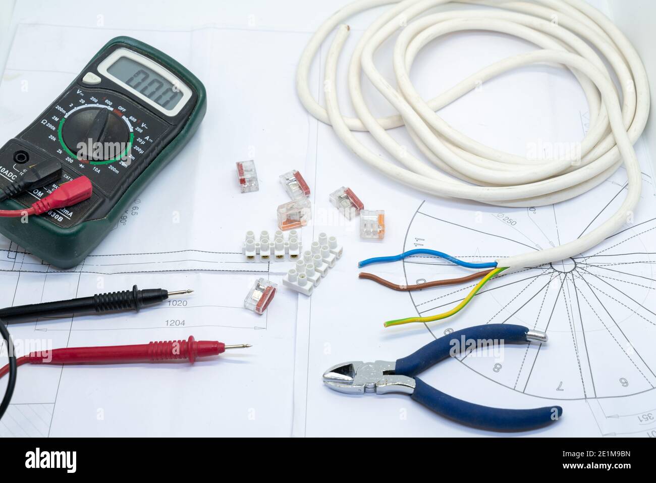 assortments of tools and items related to electricity Stock Photo - Alamy