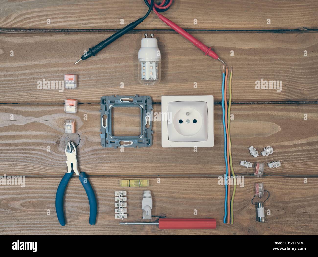 assortments of tools and items related to electricity Stock Photo - Alamy