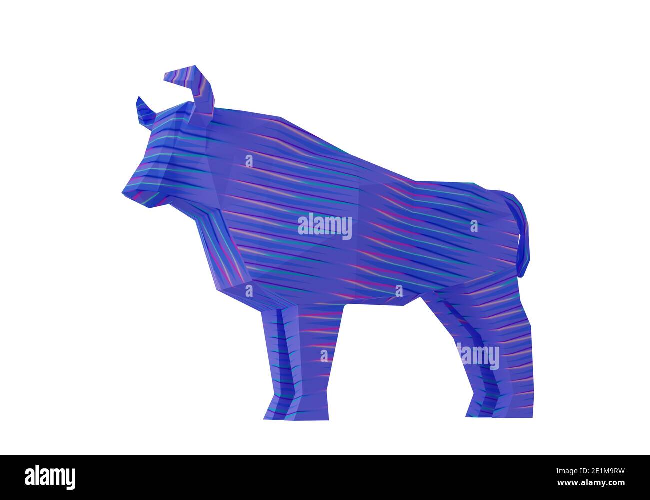 Polygonal Blue Striped Stylized Bull, a symbol of the new year 2021, 3d ...