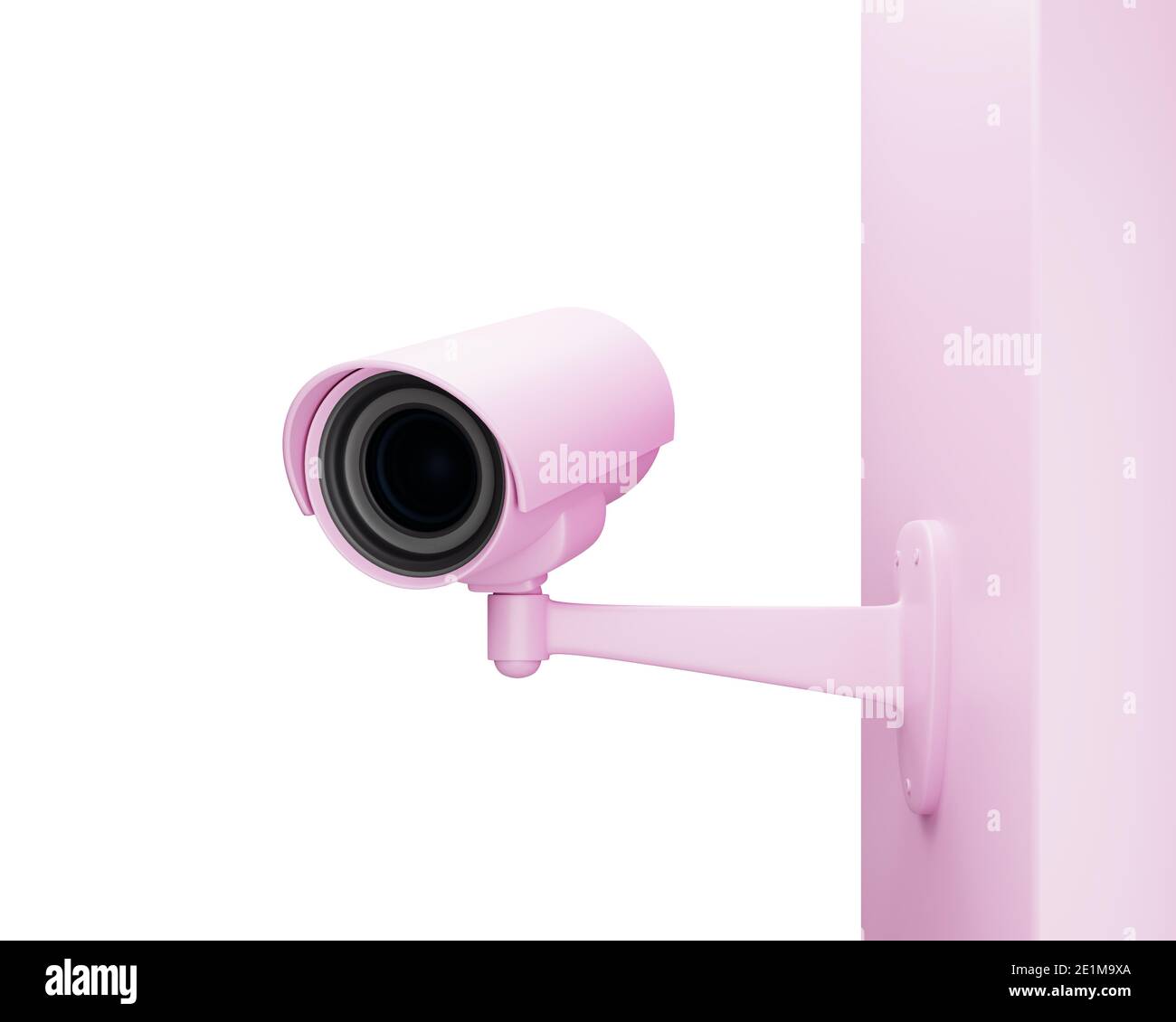 Pink CCTV security camera on the wall isolated on white, 3d render ...