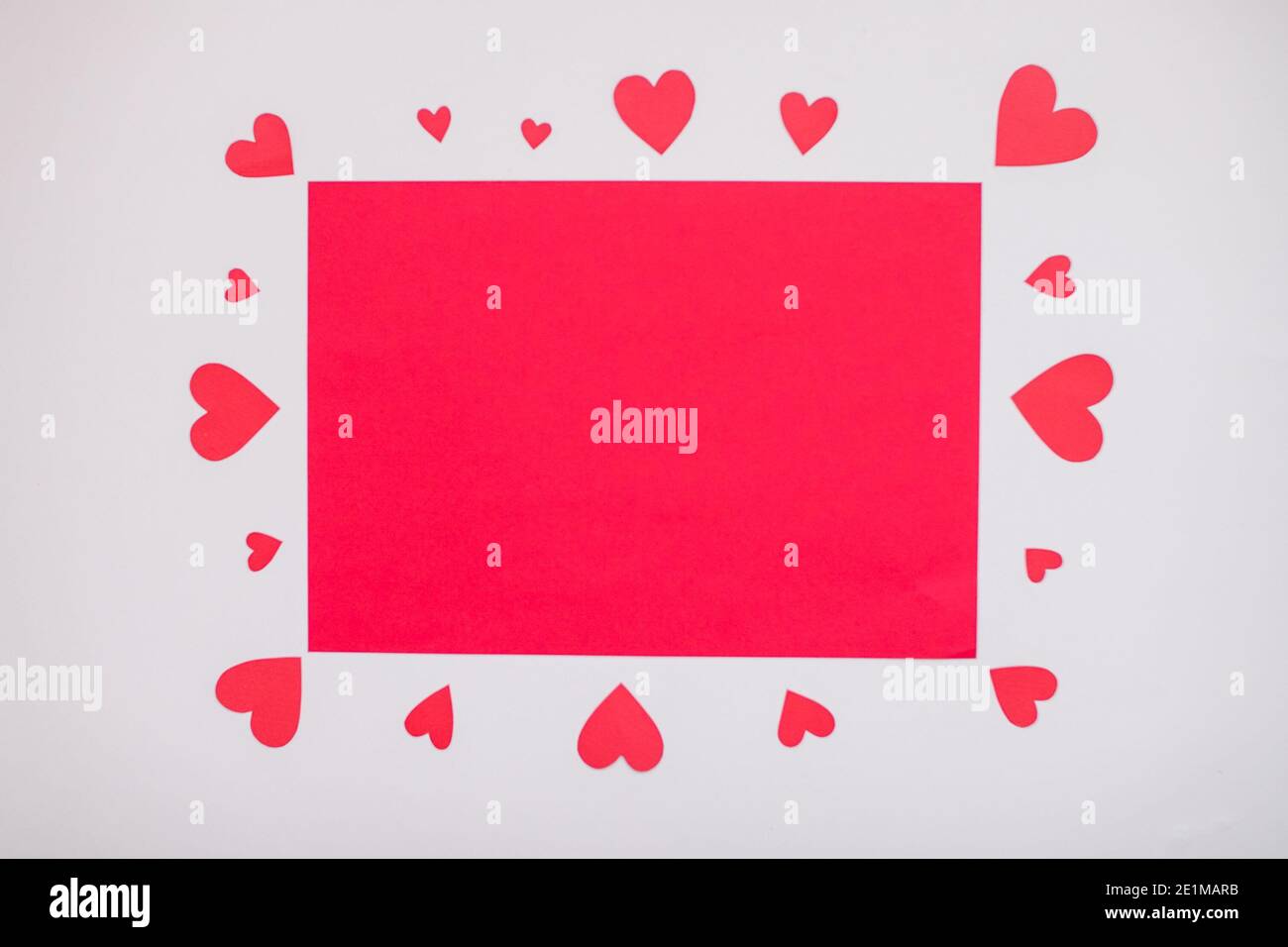A blank red A4 sheet with red hearts around. Valentine's Day. Card ...