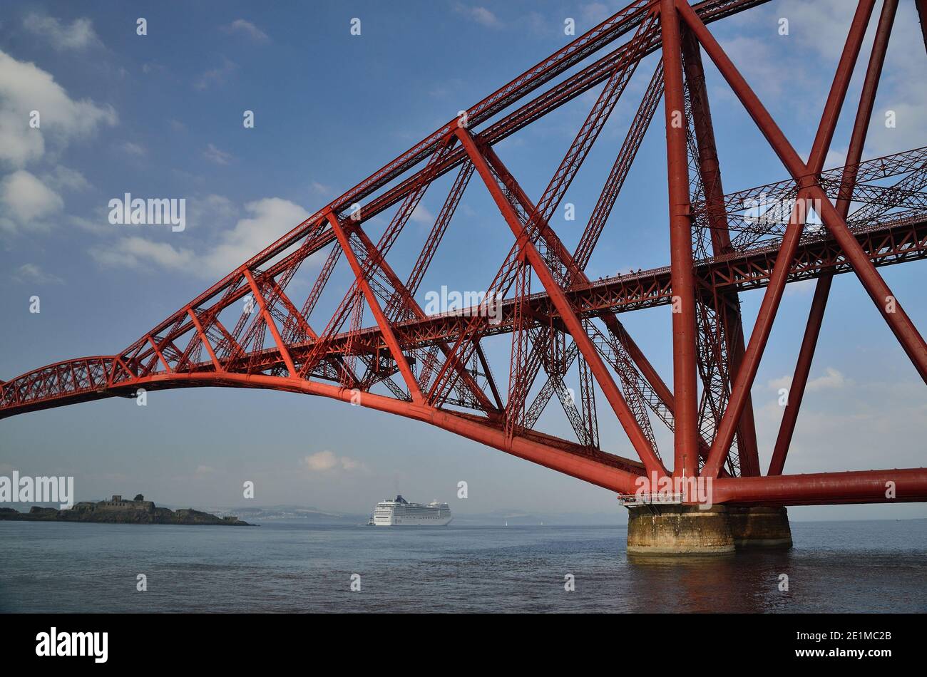 big red bridge and cruise ship at sea in scotland Stock Photo - Alamy