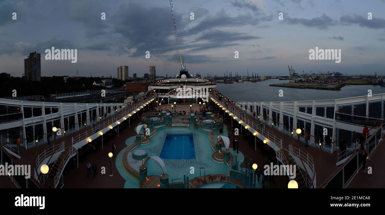 ship deck cruise ship in harbor at night panorama Stock Photo - Alamy