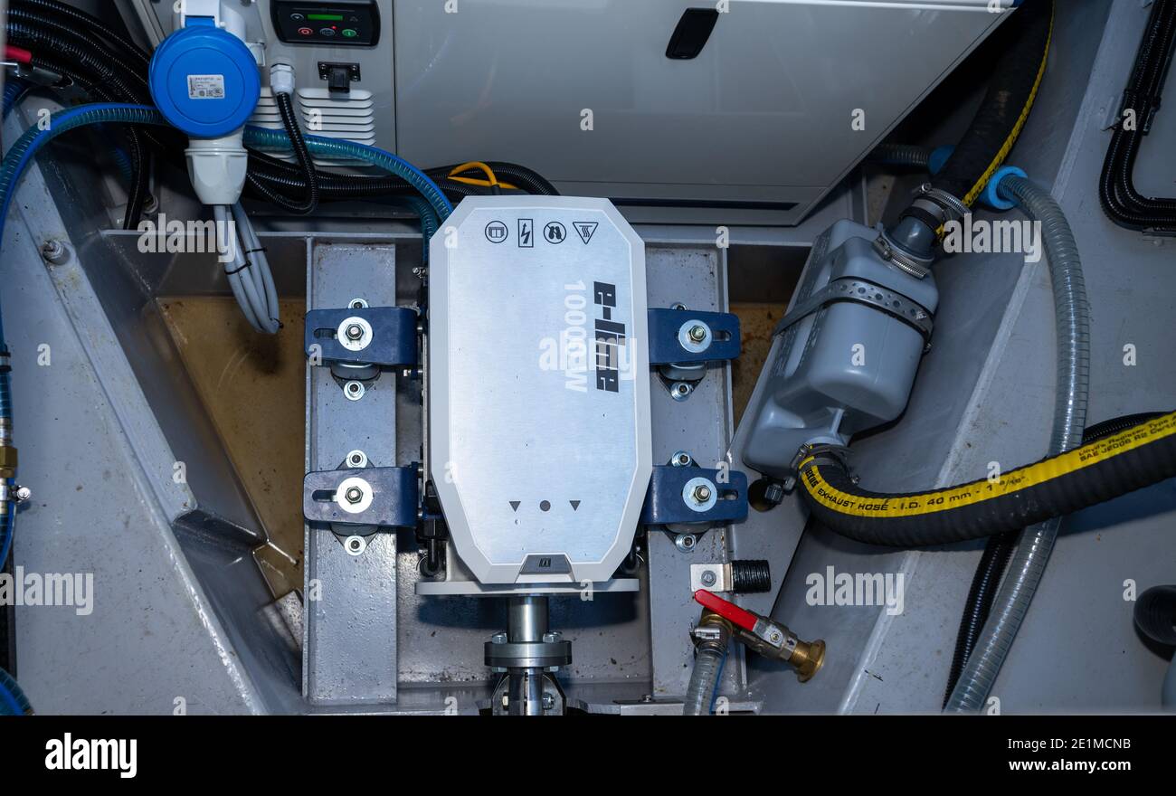 Looking down into the engine bay of a narrowboat fitted with a Vetus E ...