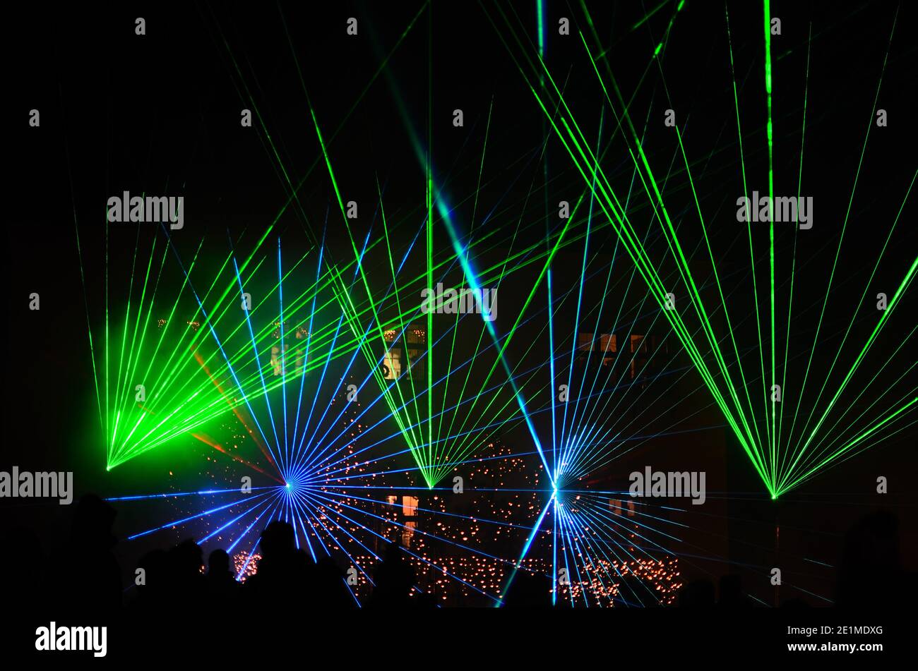 bright green blue laser show at night with audience Stock Photo - Alamy