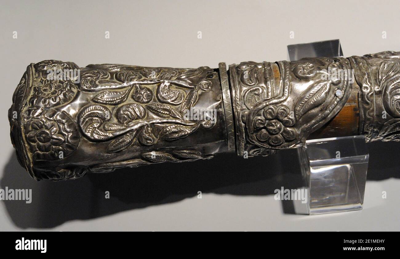 Baton. Wood and silver. Detail. Spanish Empire. Viceroyalty of Peru ...