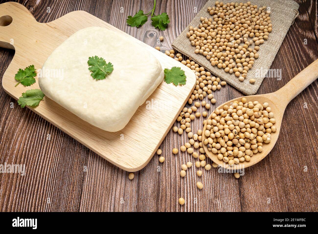 Whole fresh tofu and soy bean. full depth of field. vegan food concept ...