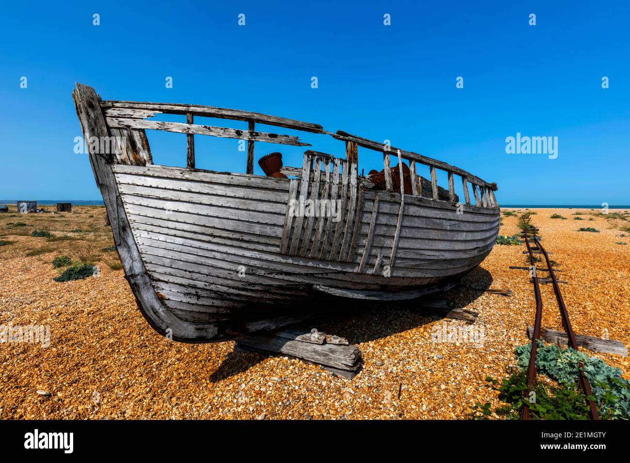England, Kent, Dungeness, Wrecked Clinker Fishing Boat Stock Photo - Alamy