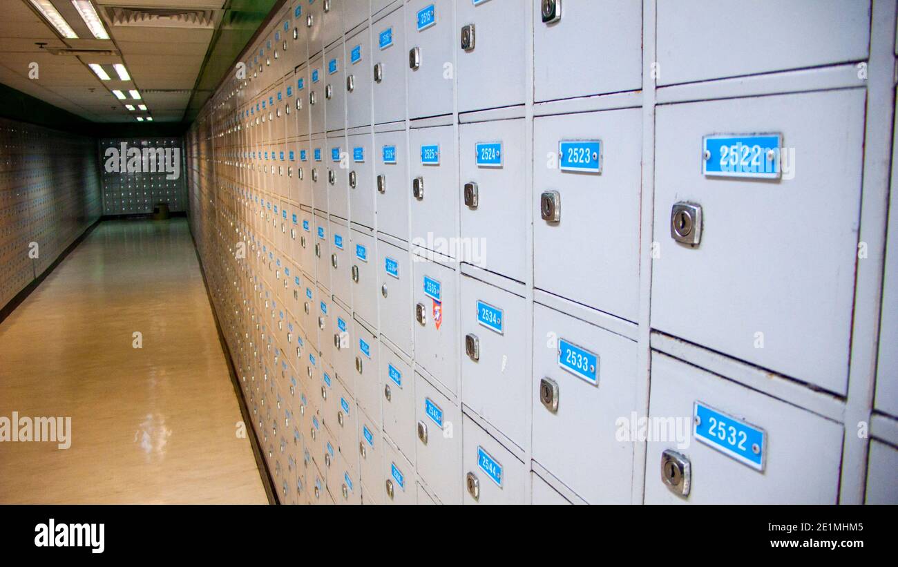 Lockers with keys rows and numbered Stock Photo - Alamy