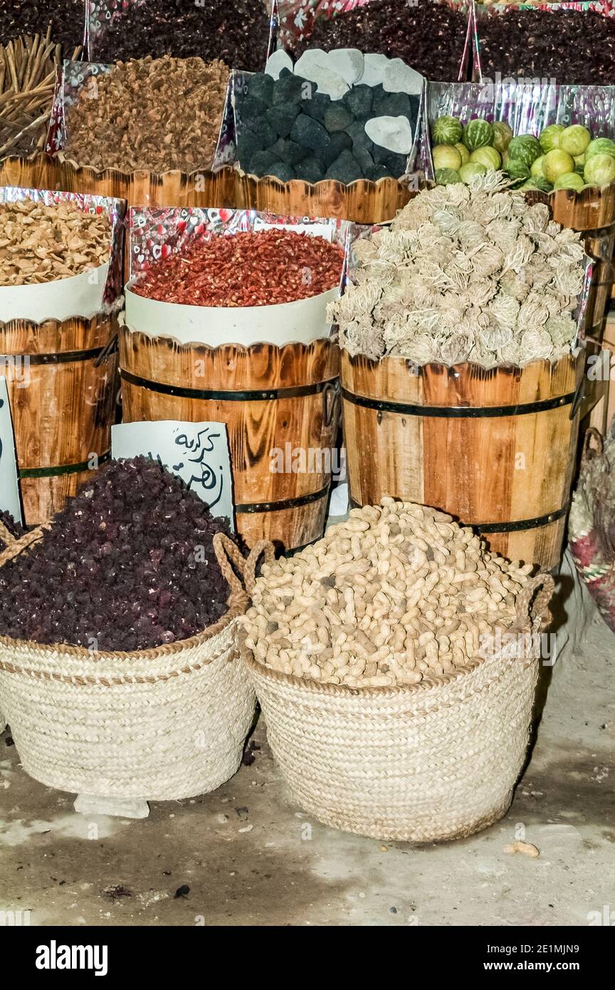 Aswan. Colourful street scenes with herbal spices for sale in the ...