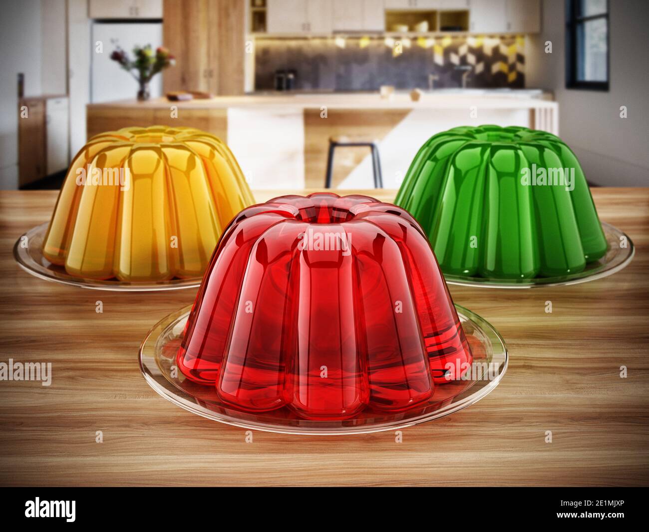 Jelly in the plate standing on the kitchen table. 3D illustration Stock ...