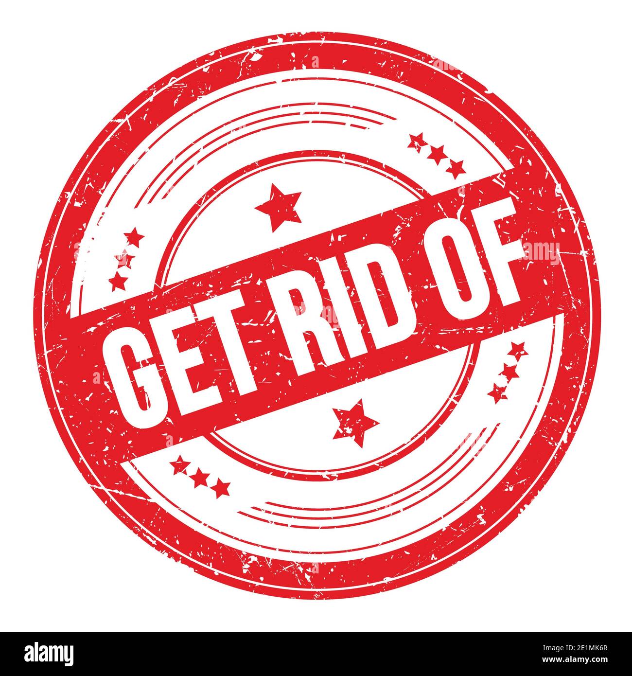 GET RID OF text on red round grungy texture stamp Stock Photo - Alamy