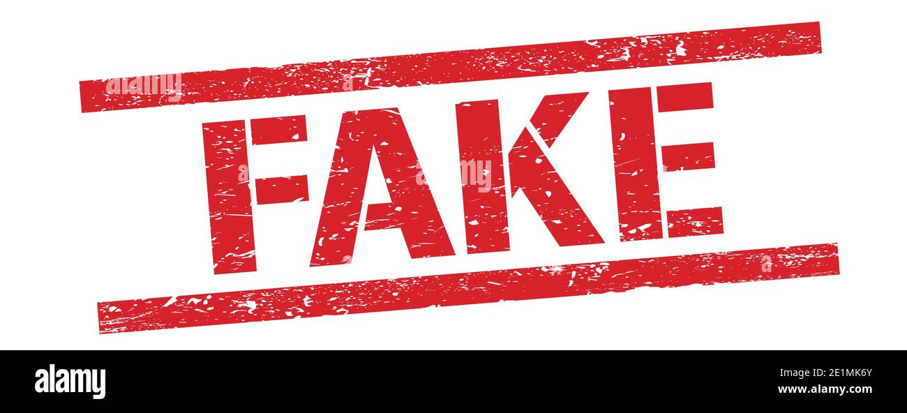 FAKE text on red grungy rectangle stamp sign Stock Photo - Alamy