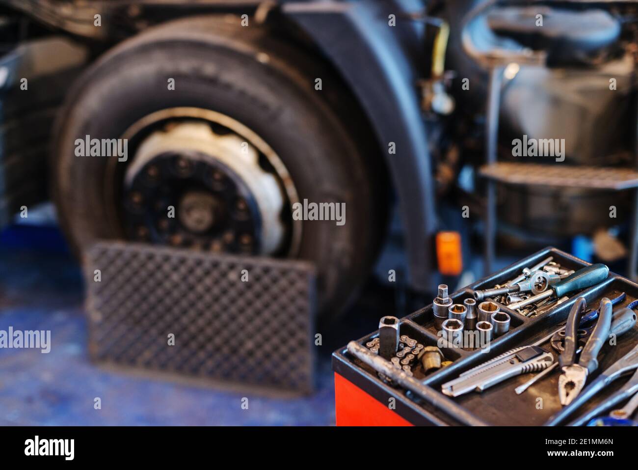 Close up of tools used in car workshop. Repairing and manufacturing ...