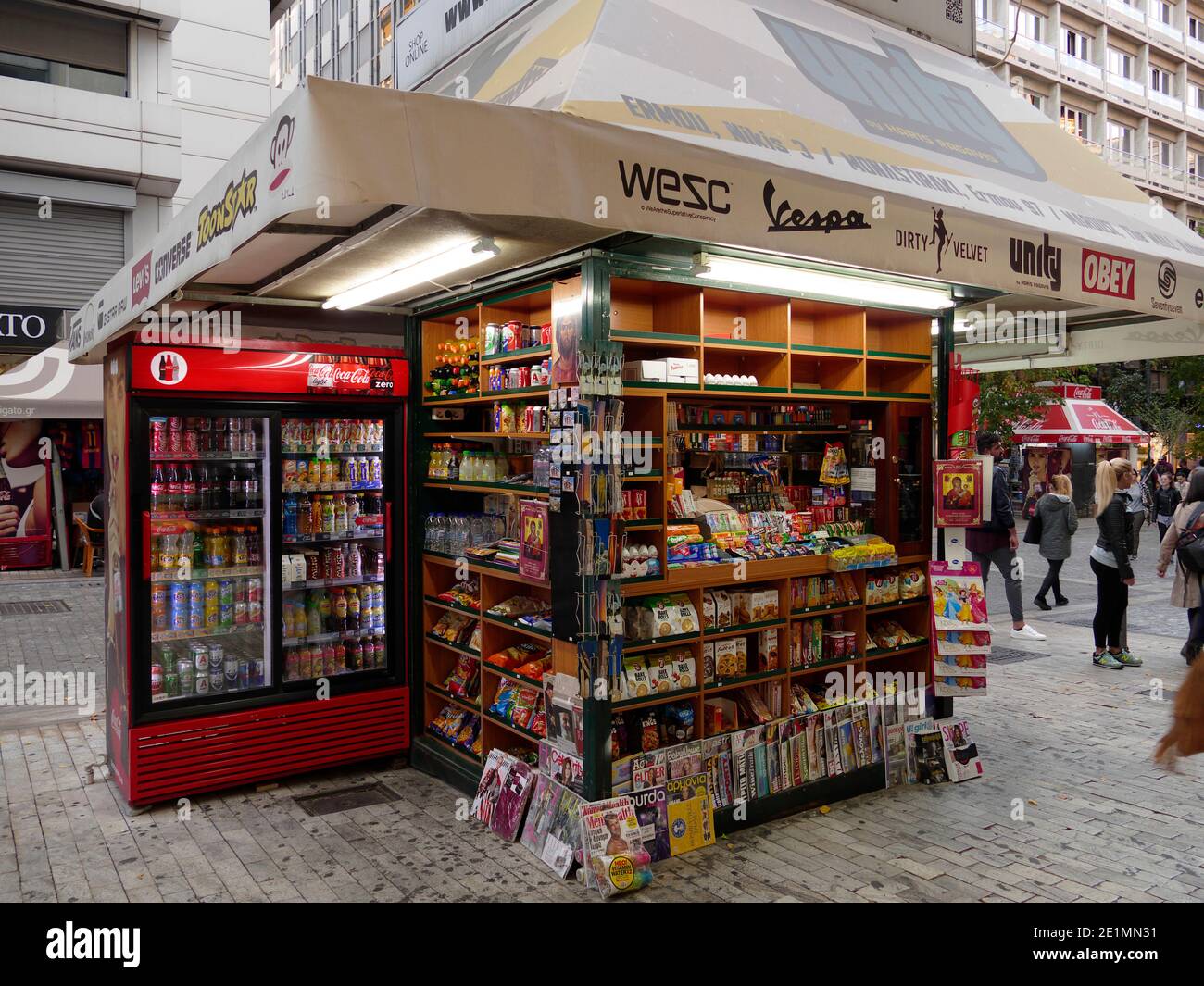 Greece Athens kiosk small business street scene Stock Photo - Alamy
