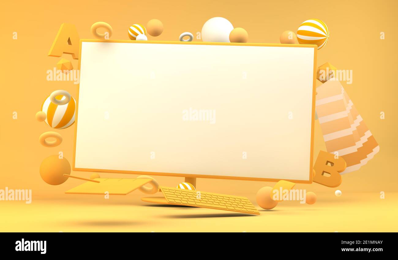Computer screen mock up surrounded by graphic design elements 3d ...