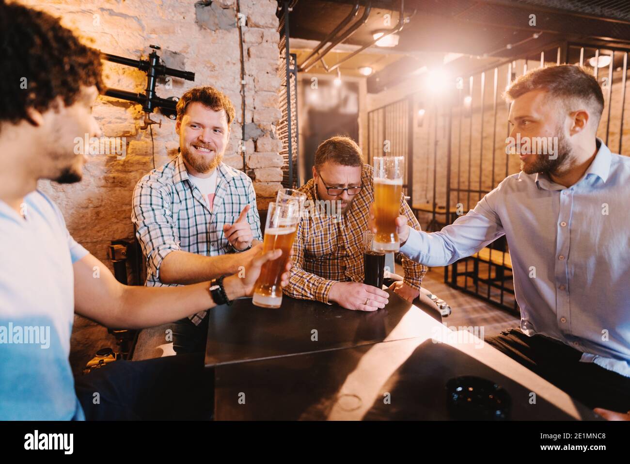 Four best drunk friends make up after fight Stock Photo - Alamy