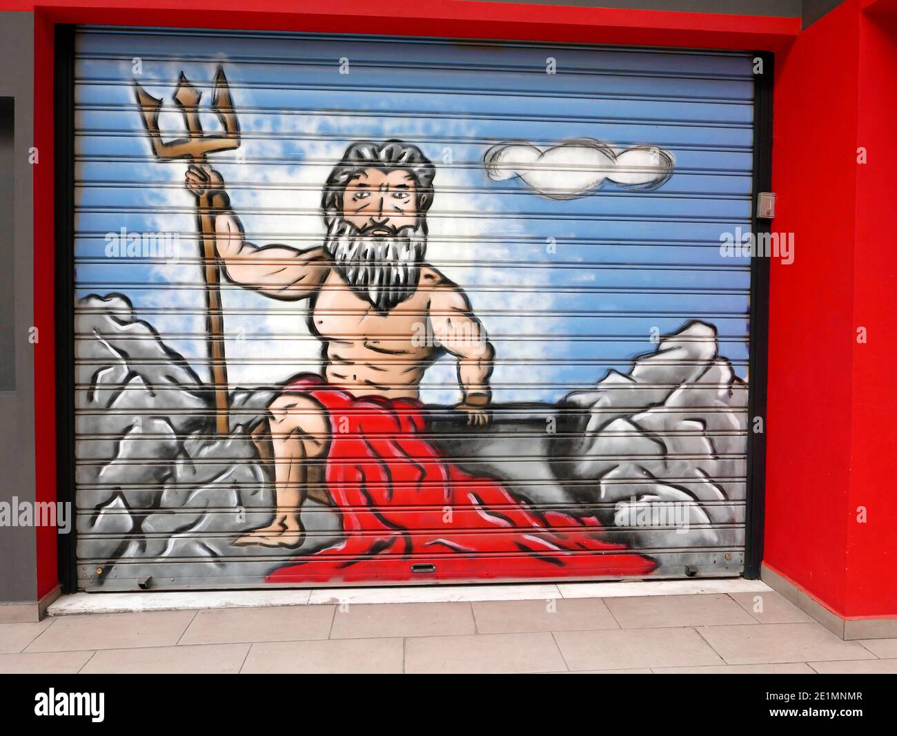 Greece Athens graffiti mural drawing at shop front Stock Photo - Alamy
