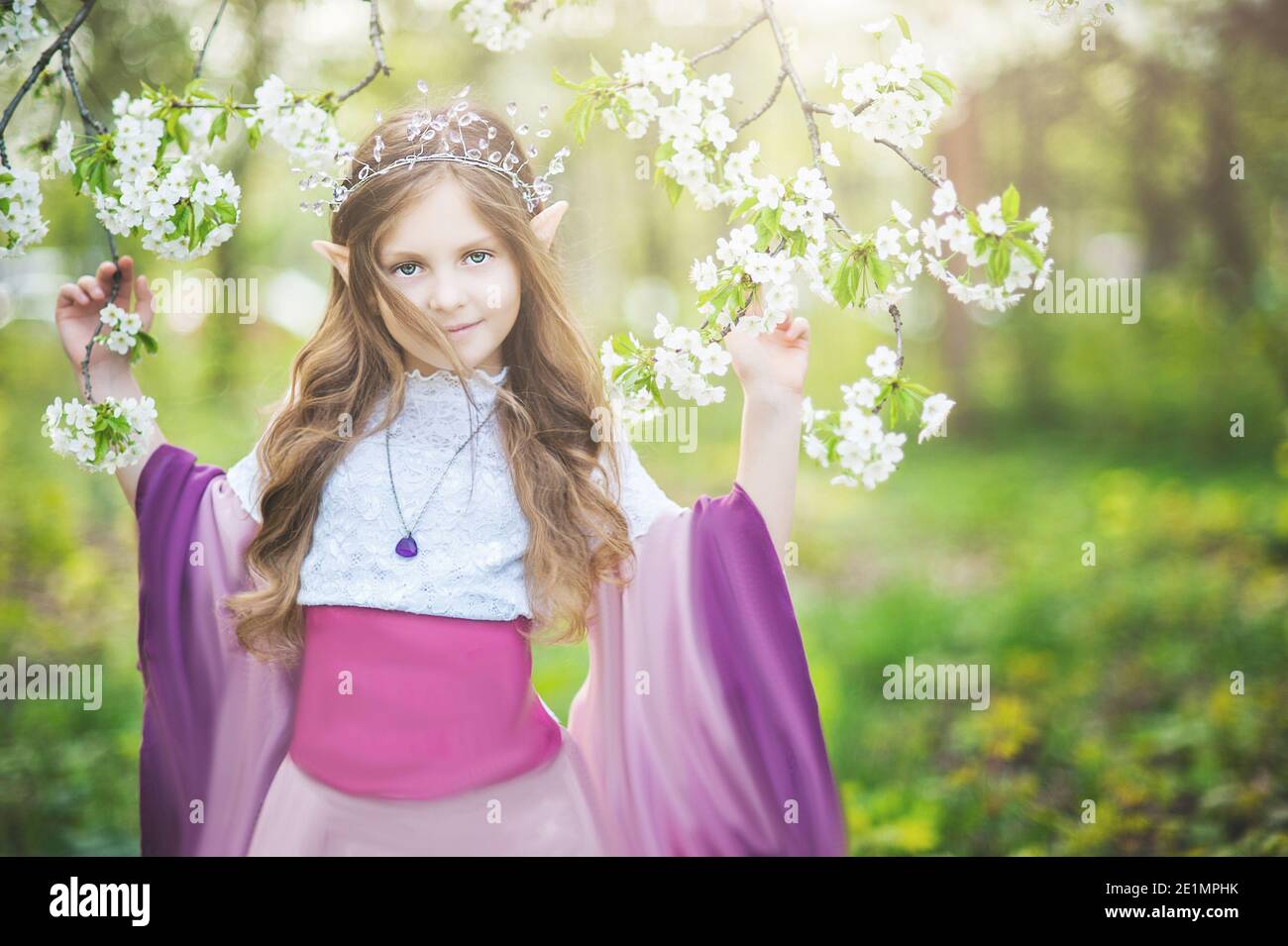 fairy tale girl. Portrait of mystic elf child. Cosplay character ...