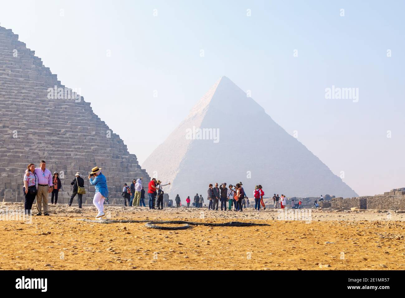 Tourists by the Great Pyramid in front of the Great Pyramid of Khafre ...