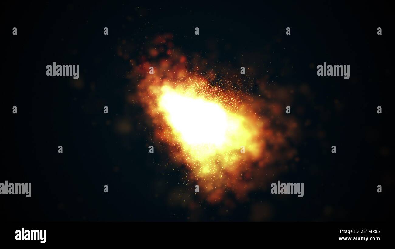 Computer generated dark background with bright fire and sparkles. 3d ...