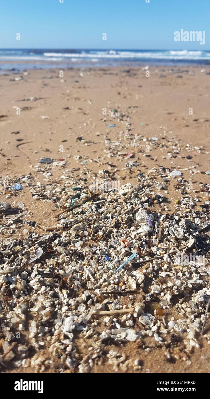 Plastic waste and micro plastic washed on the shore of the atlantic ...