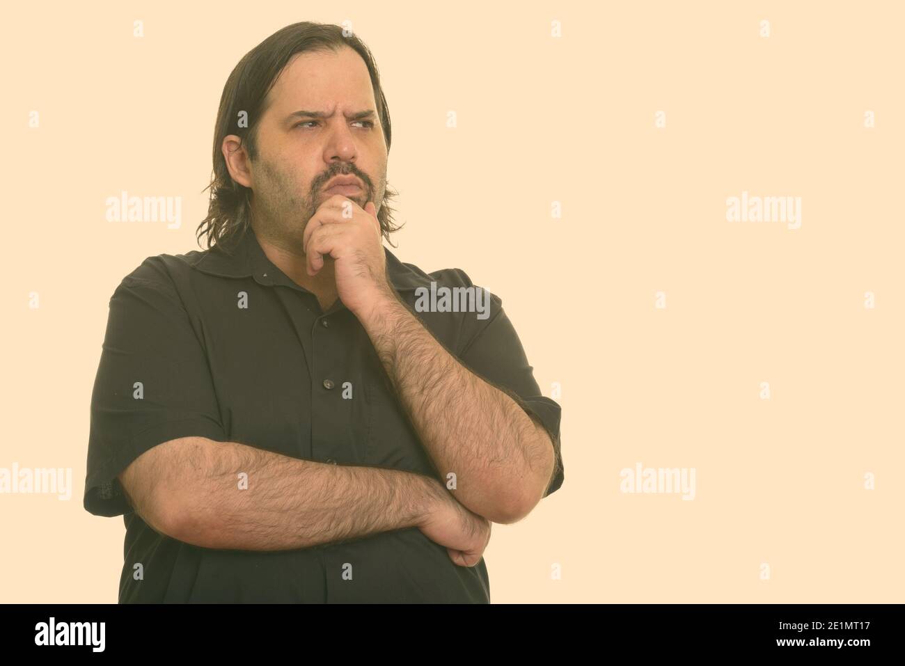 Fat Caucasian man thinking Stock Photo - Alamy