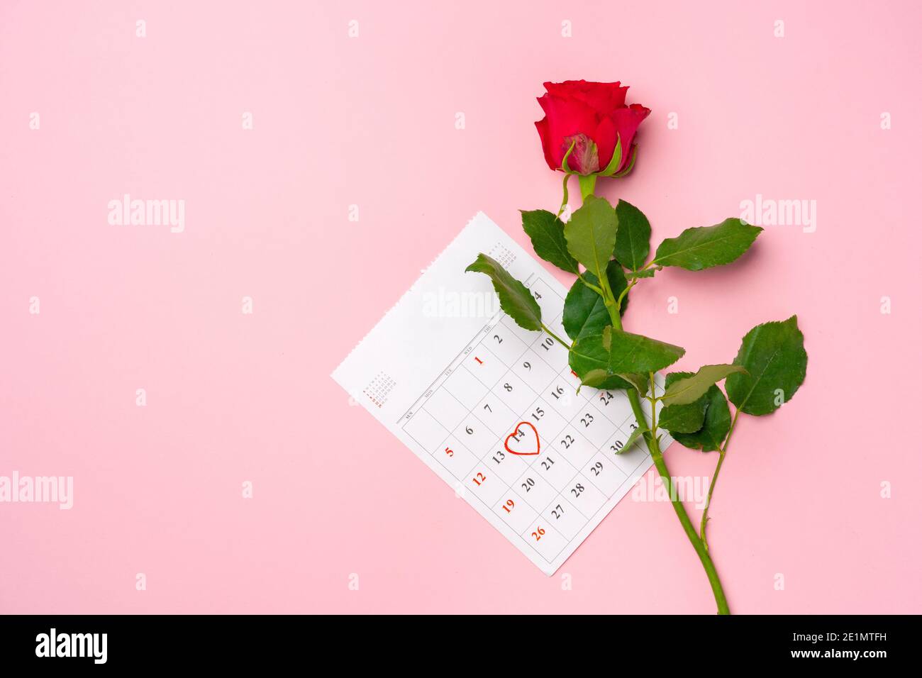February calendar and red roses top view Stock Photo - Alamy