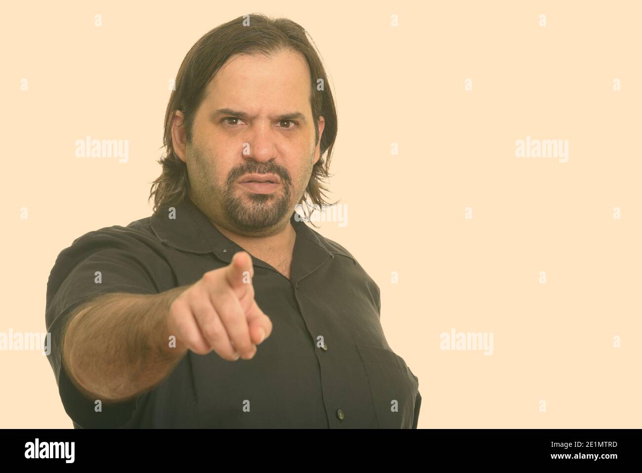 Angry fat Caucasian man pointing finger Stock Photo - Alamy