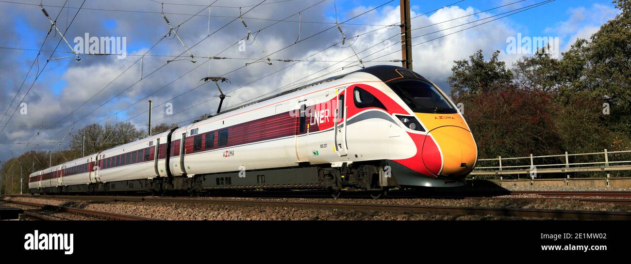 LNER, Azuma 800 class train, East Coast Main Line Railway, Peterborough ...