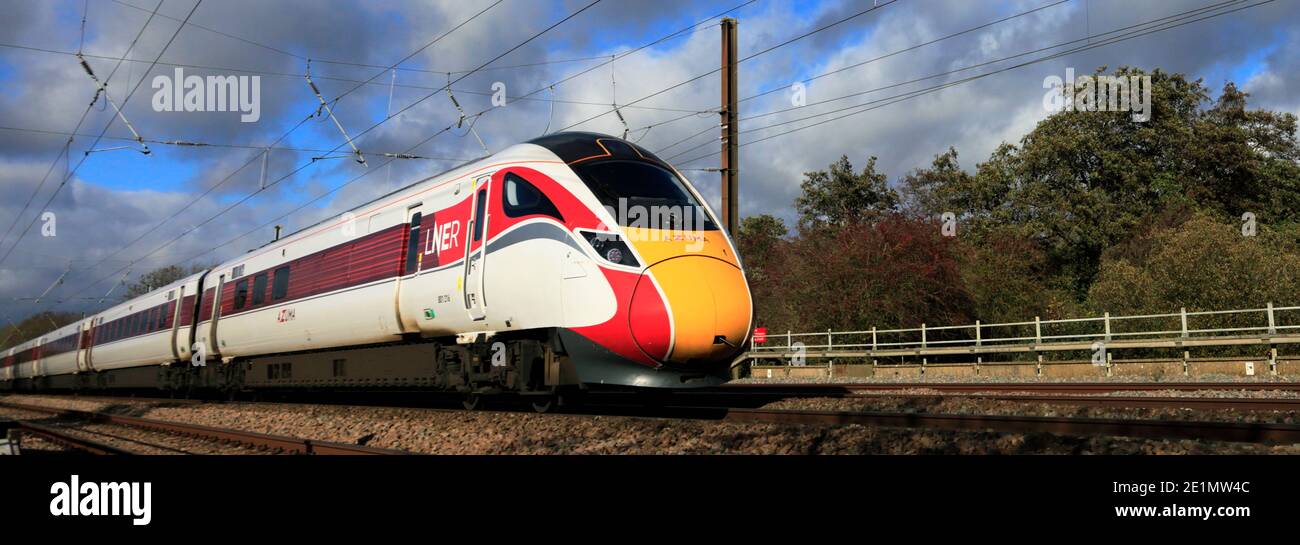 LNER, Azuma 800 class train, East Coast Main Line Railway, Peterborough ...