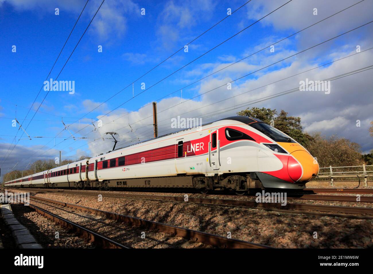 LNER, Azuma 800 class train, East Coast Main Line Railway, Peterborough ...