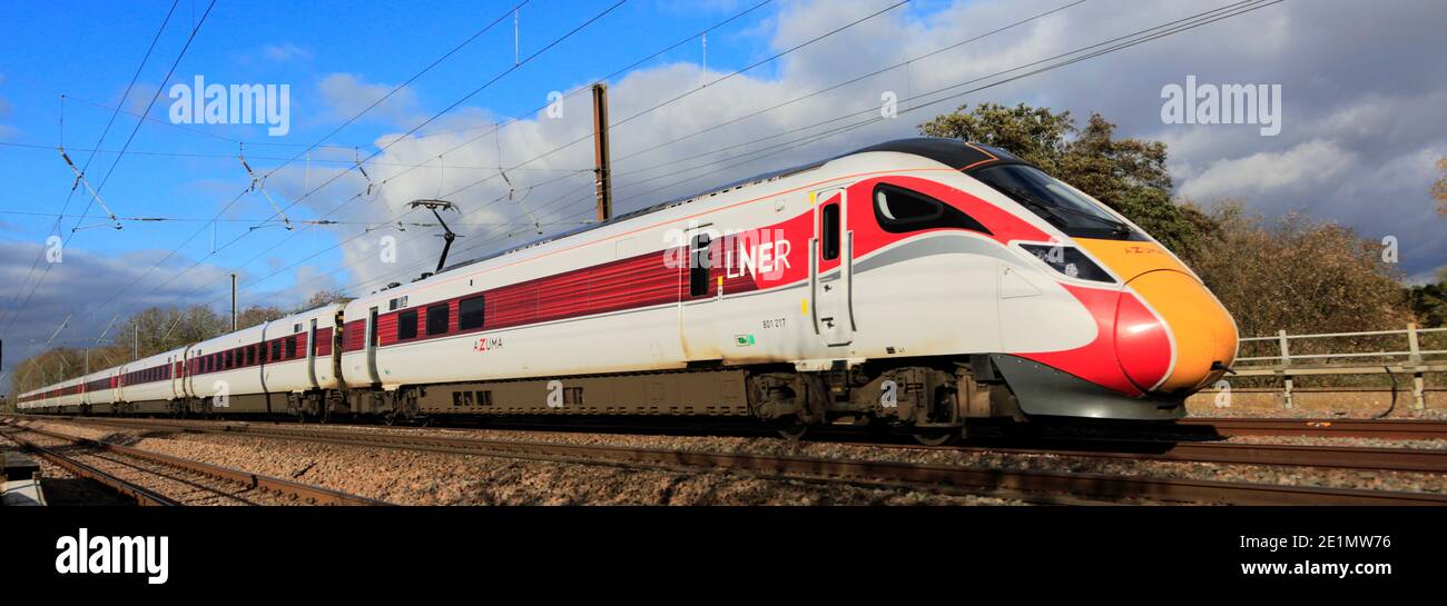 LNER, Azuma 800 class train, East Coast Main Line Railway, Peterborough ...