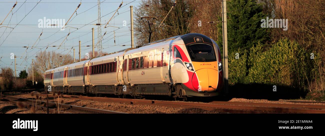 LNER, Azuma 800 class train passing Offord Cluny village, East Coast ...