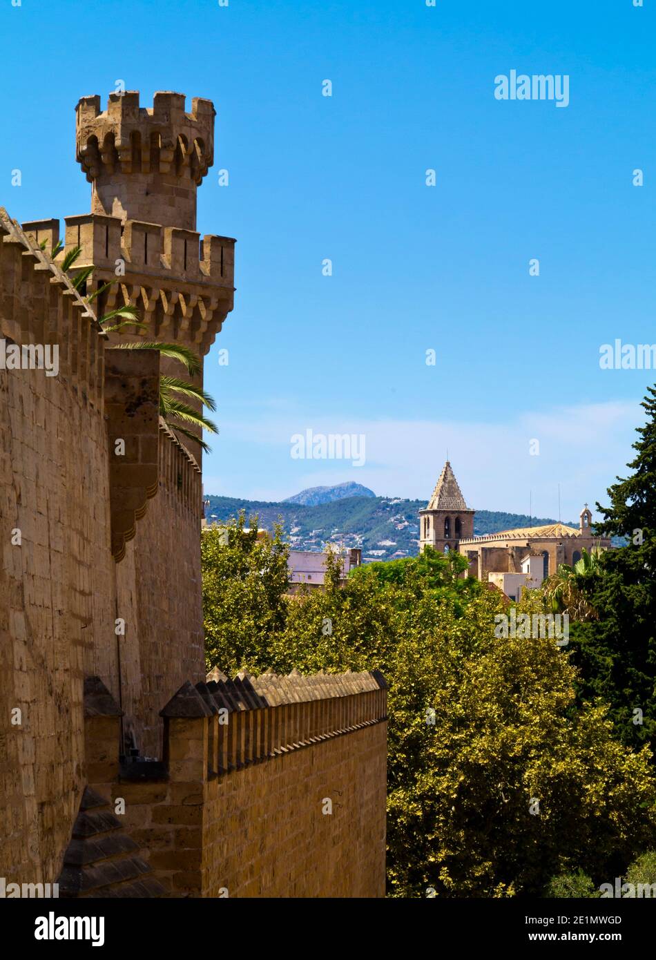 Castellated tower on the Palau d'Almudaina an Islamic fort converted ...