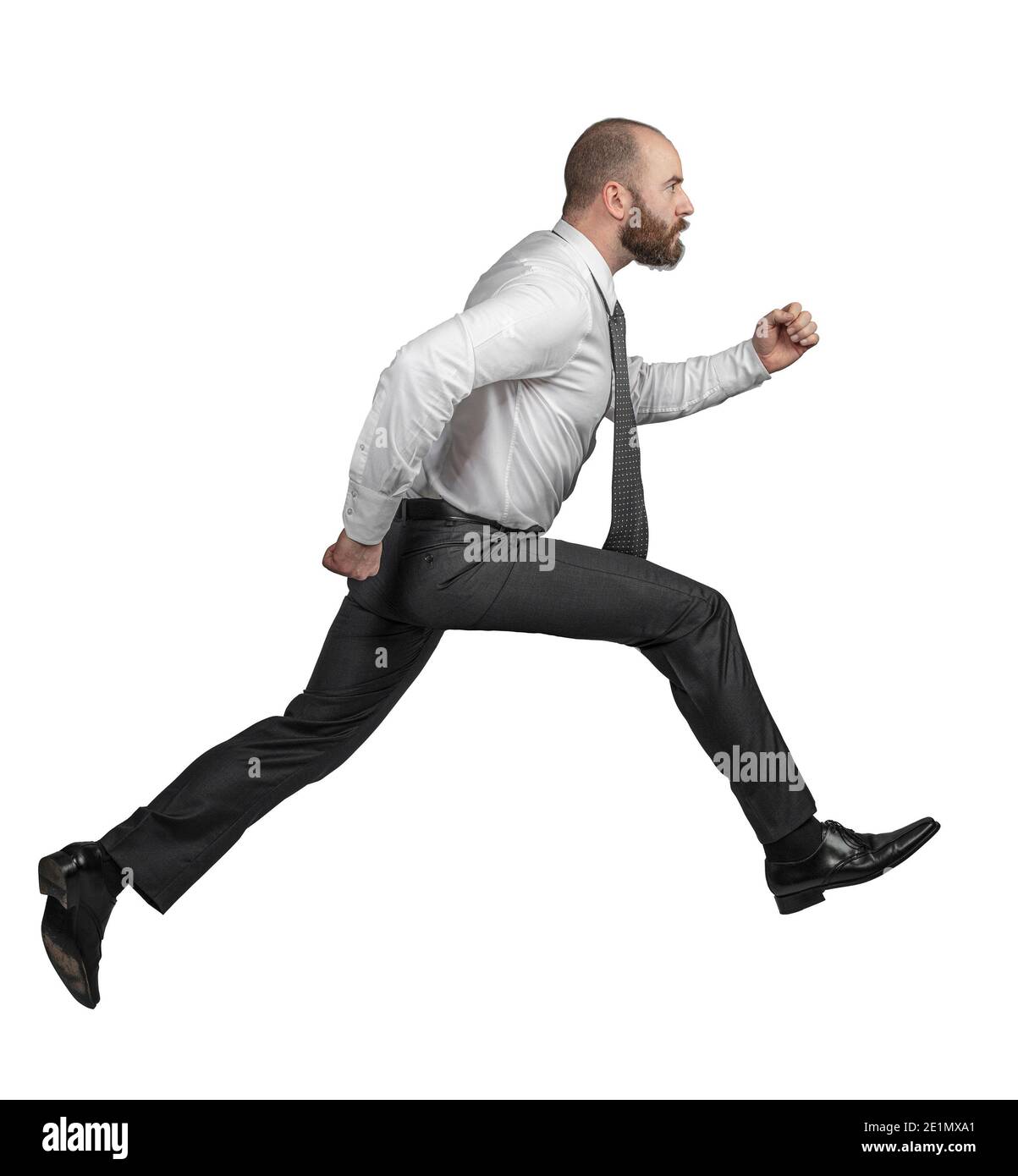 businessman isolated on white jumping, side view. caucasian Stock Photo ...