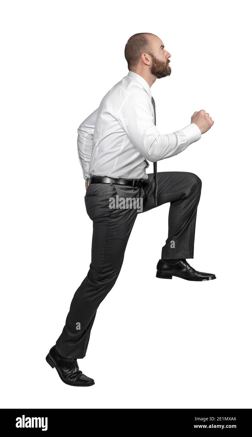 businessman isolated on white in position to climb steps Stock Photo ...