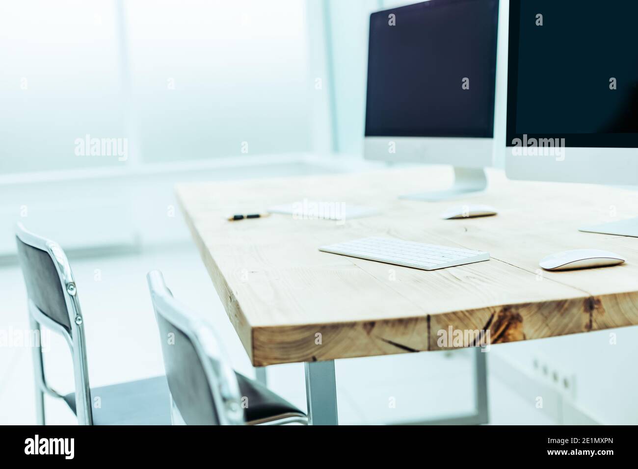 background image of personal computers on the office Desk Stock Photo ...
