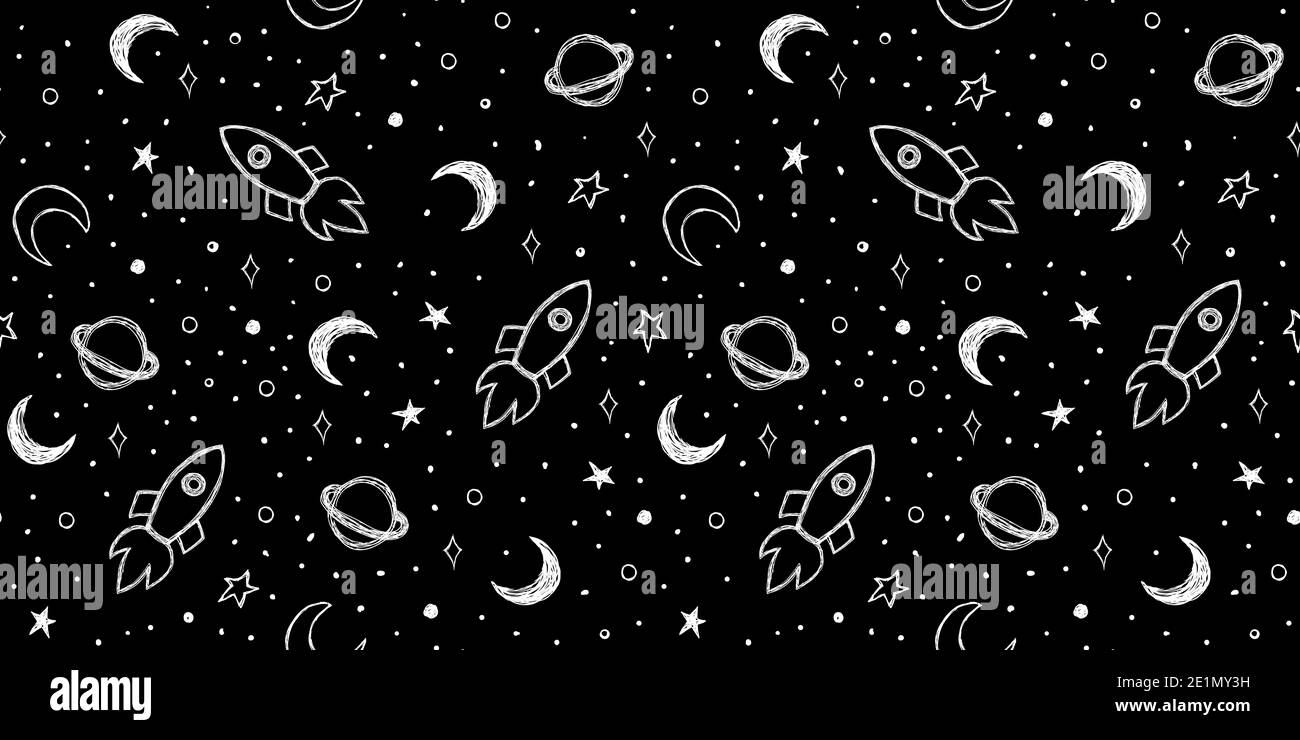 Night sky seamless linear pattern with stars clouds sun and moon Stock ...