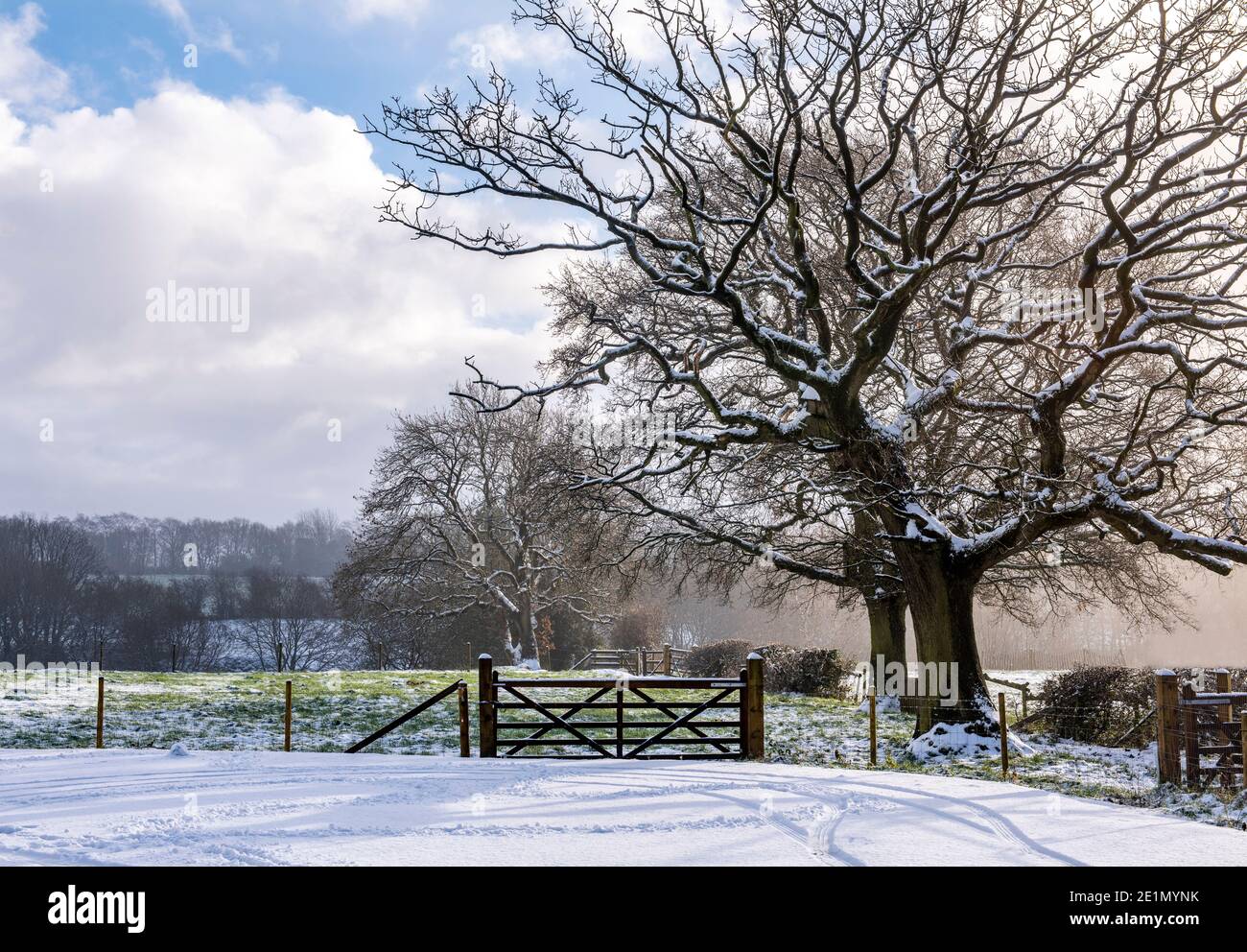 Winter snow scene in the village of Adlington, Chorley, Lancashire ...