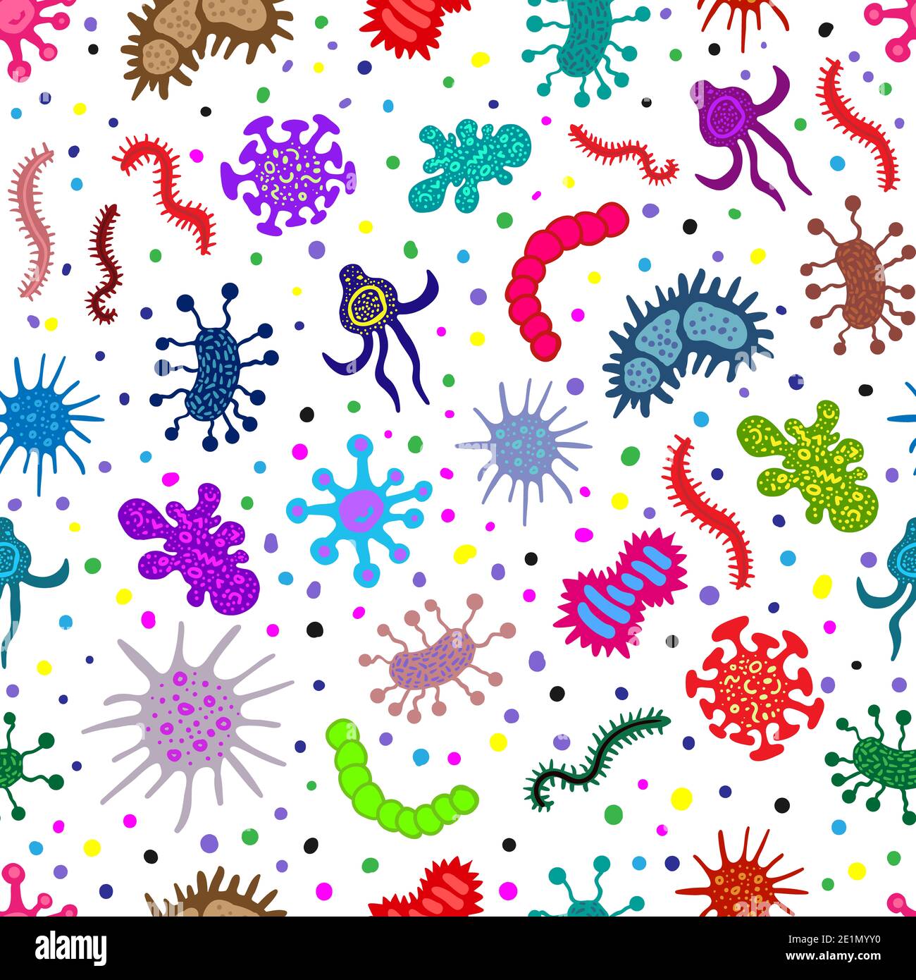 Infection bacteria microbe organism pandemic virus hand drawn seamless ...