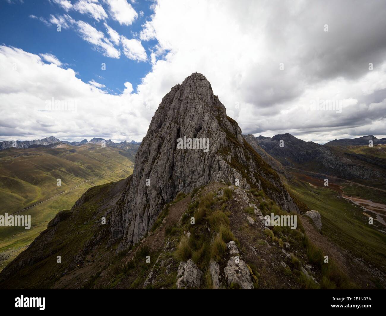 Panorama view of Cordillera Huayhuash Circuit andes alpine mountain ...