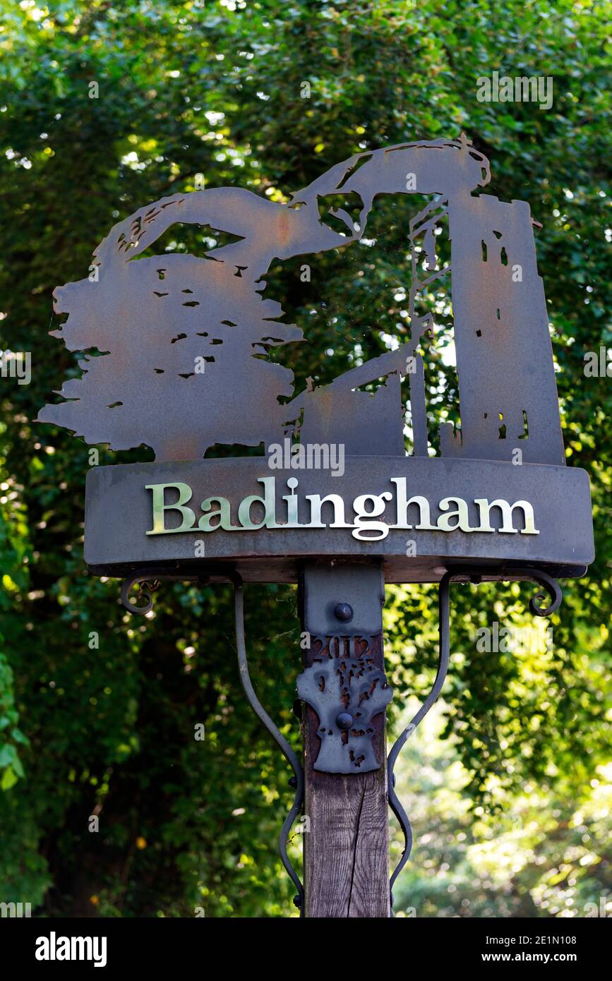Badingham village sign Stock Photo - Alamy