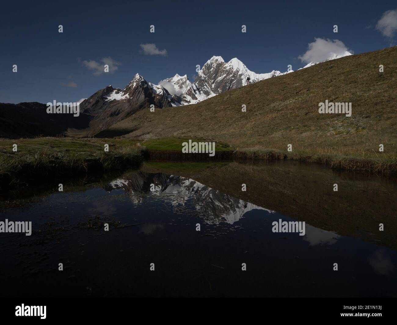 Panorama view of Cordillera Huayhuash Circuit andes alpine mountain ...