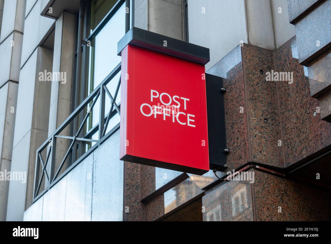 London- Post Office external sign. Branch of British postal service ...