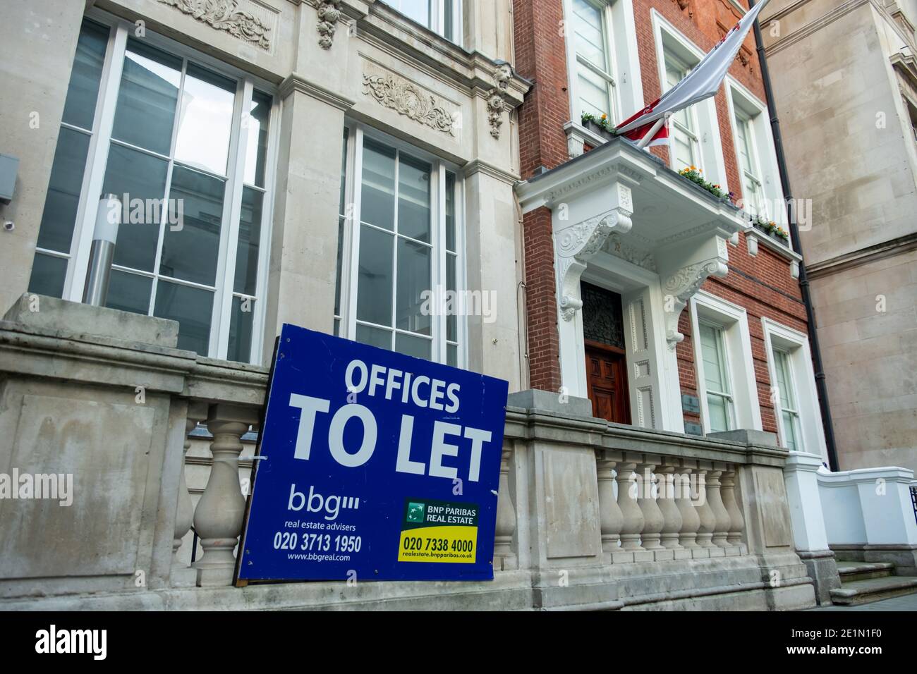 London Estate Agent Sign Advertising Office Space To Let Stock Photo london-estate-agent-sign-advertising-office-space-to-let-stock-photo